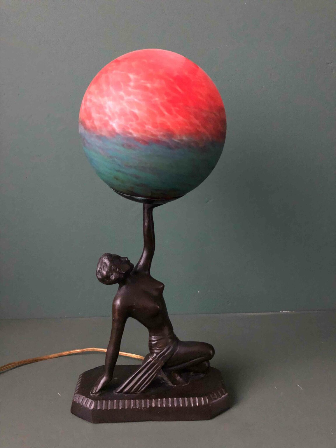 Art Deco Vintage Nude Lady Spelter Statue Lamp French Pate de Verre ...